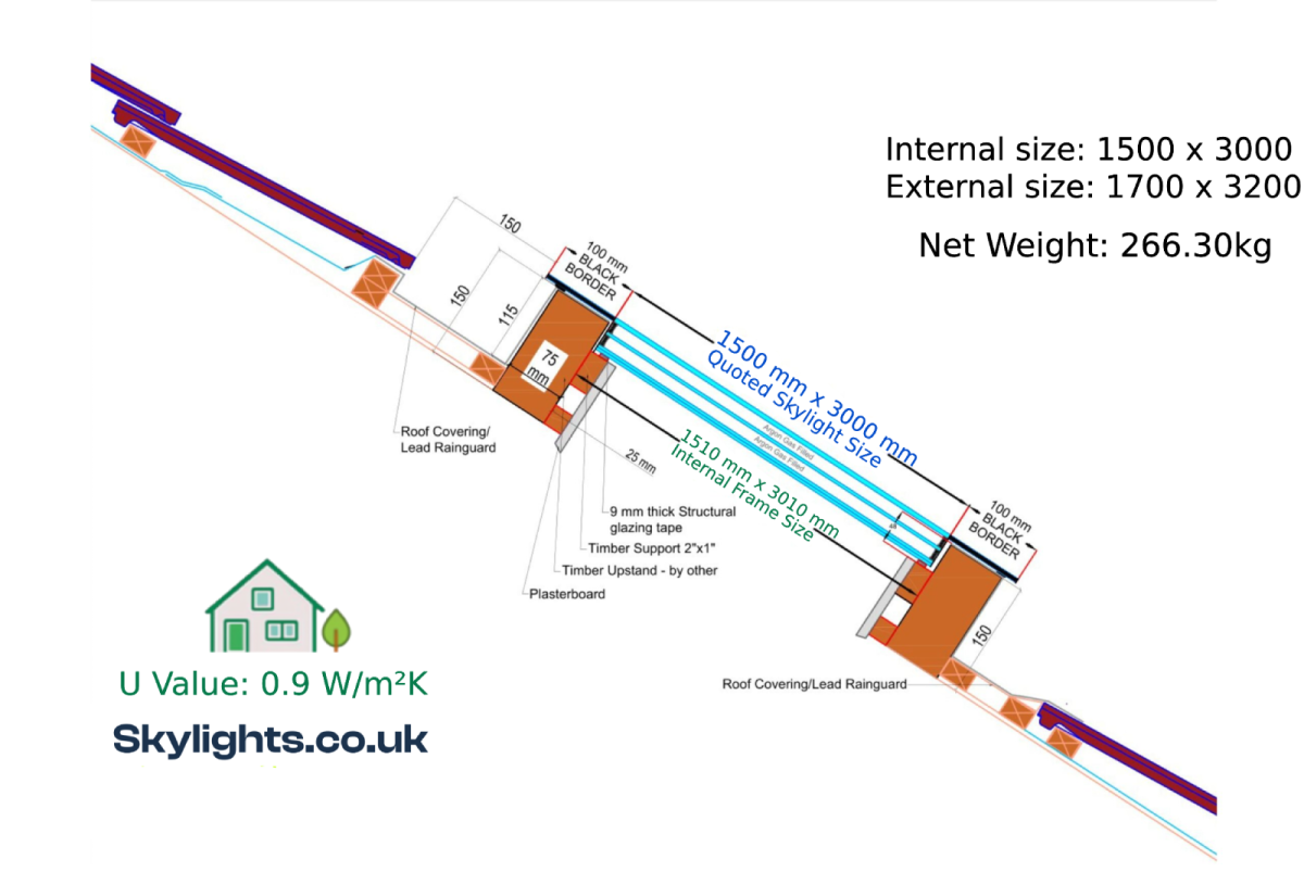 Skylight for Pitched Roof 1500 × 3000 mm | KingsView